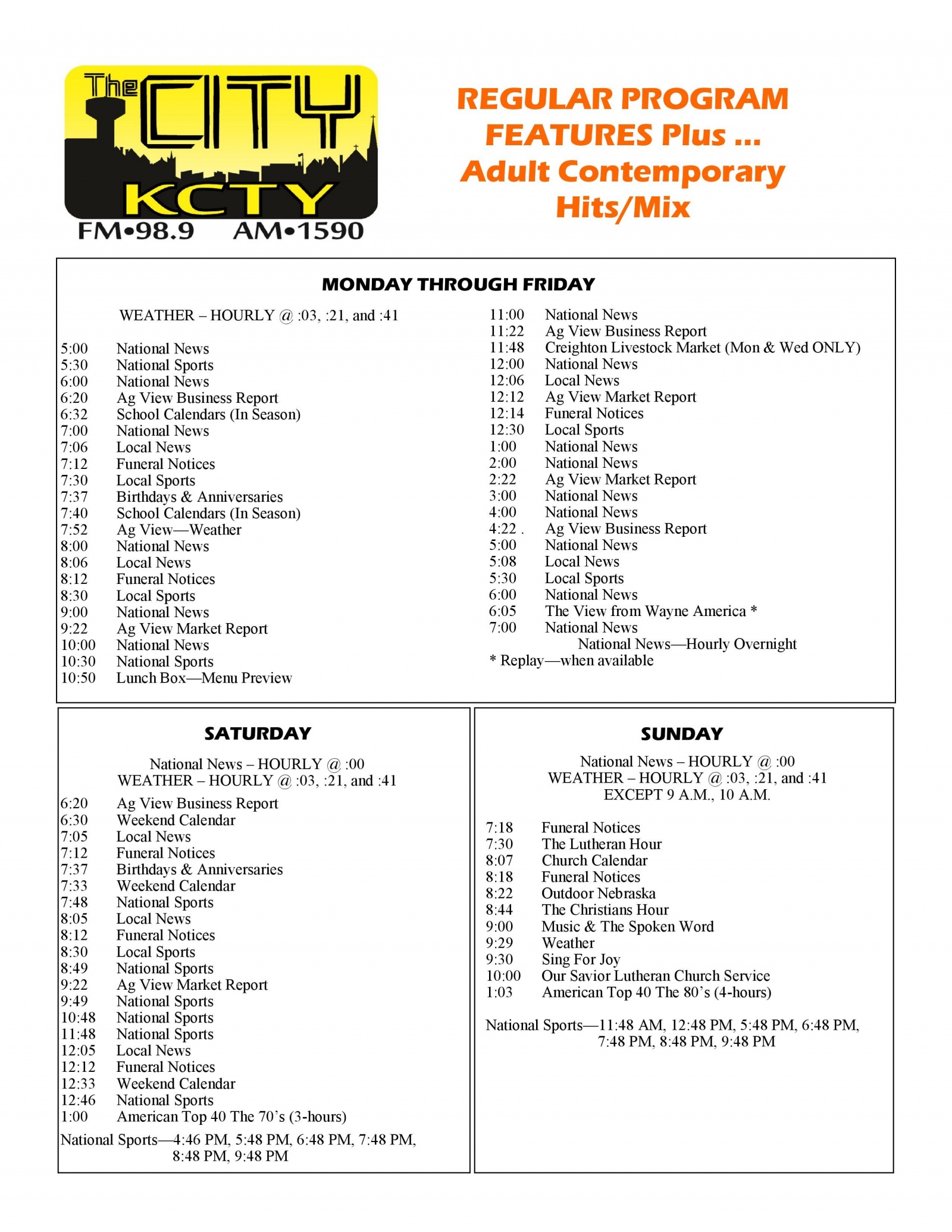 KCTY Program Schedule | WDN – Wayne Daily News – Wayne, Nebraska