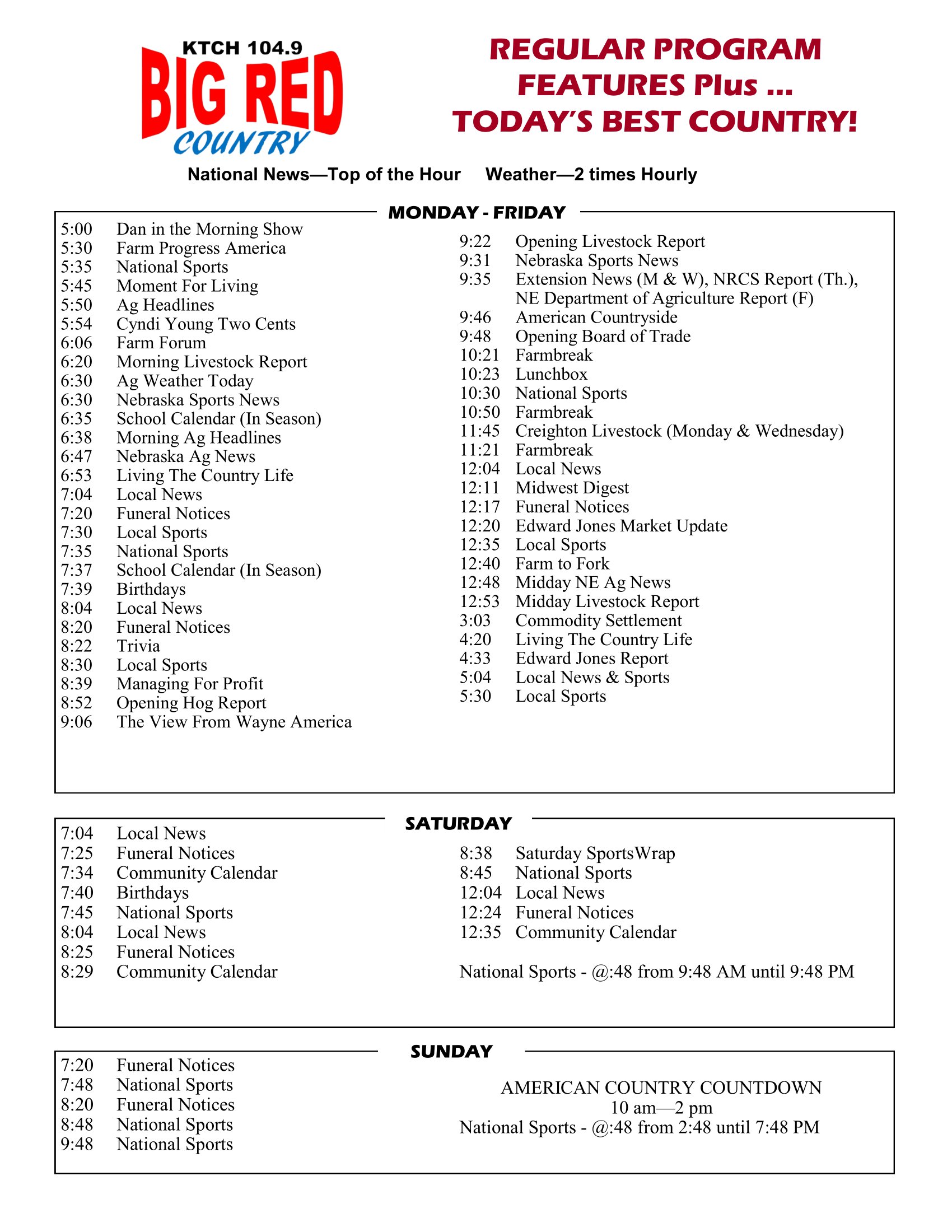 KTCH Program Schedule | WDN – Wayne Daily News – Wayne, Nebraska