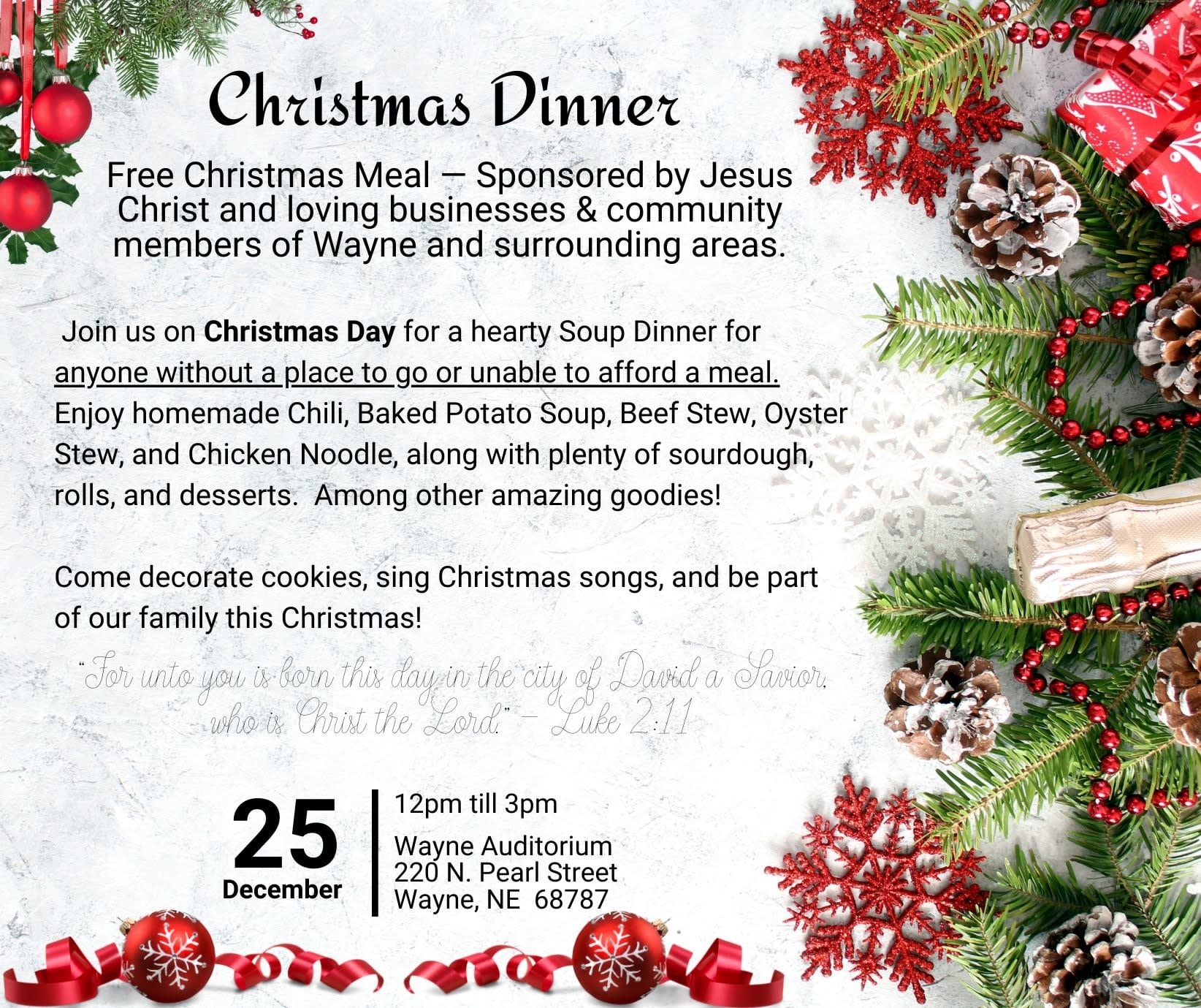 Free Christmas Dinner Meal Held Tomorrow | WDN – Wayne Daily News ...